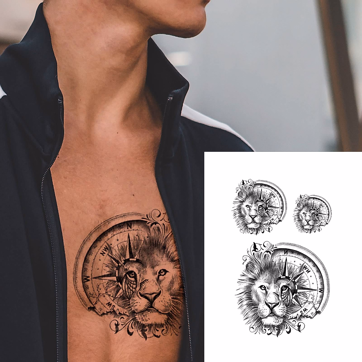 30Pcs Lion Wolf Tiger Animal Half Arm Sleeve Temporary Tattoo Sticker For Men(8.3x5.9 inch)
