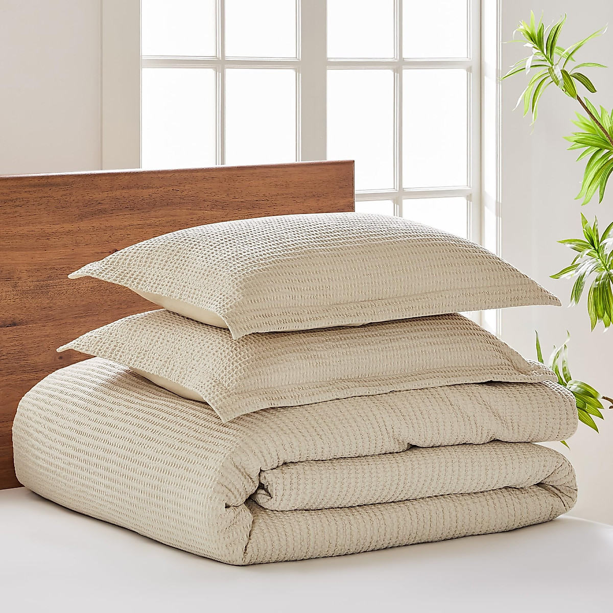 Levtex Home - Cloud Waffle Duvet Cover Set - King Duvet Cover + Two King Pillow Cases - Waffle Weave - Taupe - Duvet Cover (106 x 94in.) and Pillow Case (36 x 20in.) - Cotton