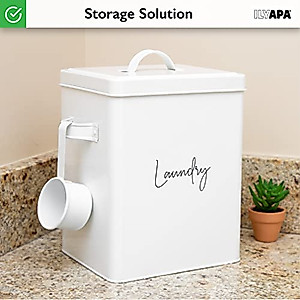 Ilyapa Laundry Powder Container with 2/3 Cup Soap Scoop, White Galvanized Powder Laundry Detergent Container, Scent Booster Container, Storage Bin for Laundry Room