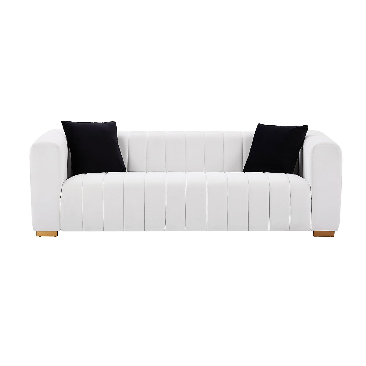 kevinplus 87.8'' Velvet Sectional Sofa Couch for Living Room, Modern Contemporary Chesterfield 3-Seat Sofa Couch for Apartment Bedroom Office, Strong Gold Metal Legs, 2 Pillows, White