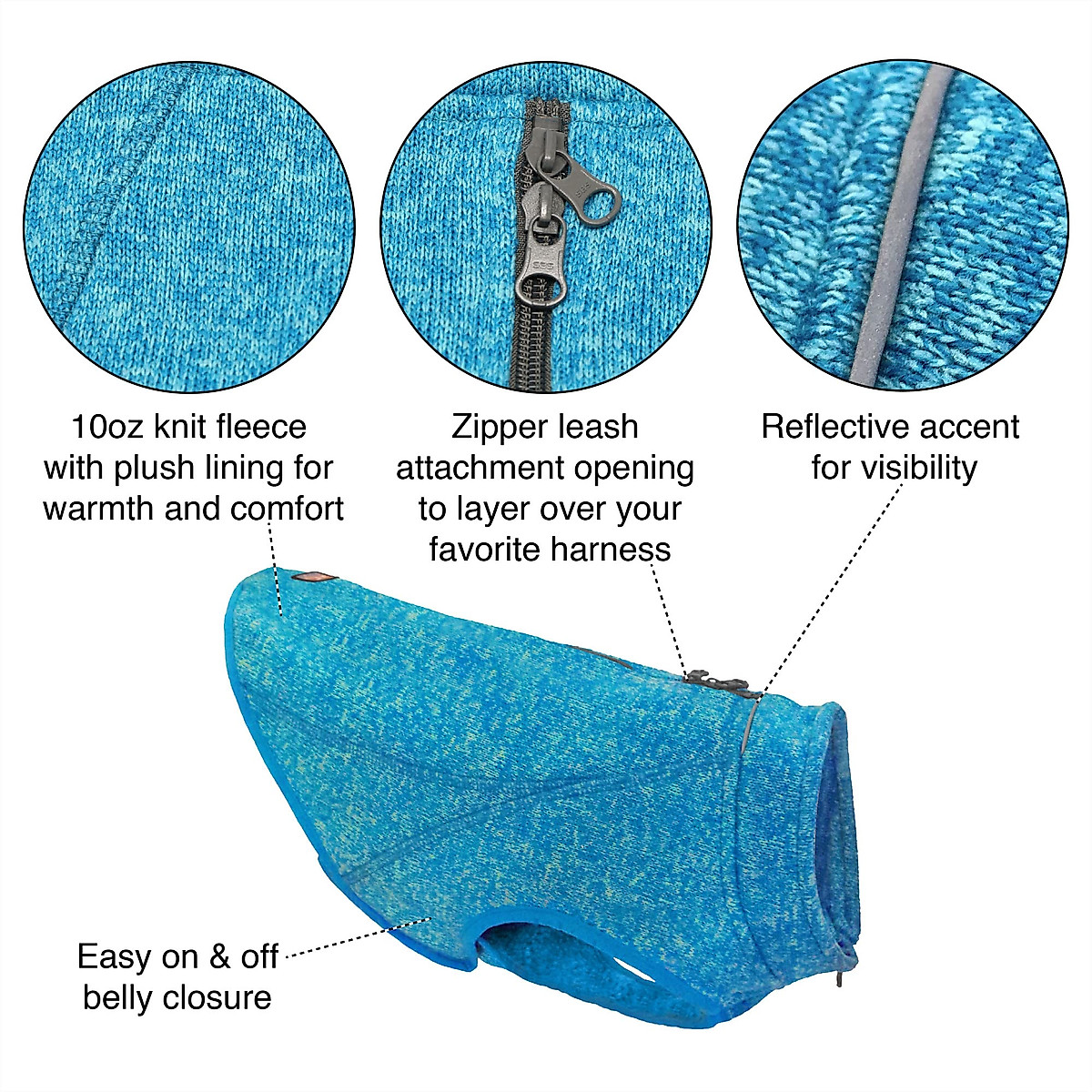 Kurgo Core Dog Sweater, Knit Dog Sweater with Fleece Lining, Cold Weather Pet Jacket, Zipper Opening for Harness, Adjustable Neck, Year-Round Sweater for Small Dogs (Heather Green, Small)