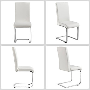 YAHEETECH 4pcs Dining Chairs Armless Dining-Living Room Kitchen Chairs PU Leather Upholstered Seat and Metal Legs Side Chairs with High Back Modern, White
