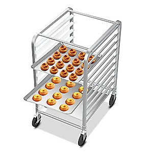 VINGLI 10-Tier Bakery Rack Commercial Stainless Steel Bun Pan Sheet Rack with Brake Casters for Kitchen, Restaurant, Cafeteria