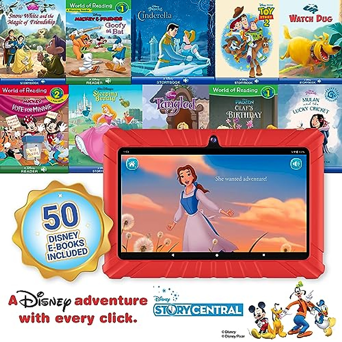 Contixo Kids Tablet V8, 7-inch HD, Ages 3-7, Toddler Tablet with Camera, Includes 50+ Disney Storybooks & Stickers (Value $200) - Android 11, 32GB, (2023 Model), Red