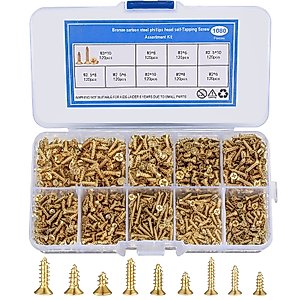 1080 Pcs Small Screws M2/M2.5/M3, Phillips Flat Head Cross Screws, Tiny Gold Self Tapping Screws, Micro Multifunctional Cabinet Electronic Accessories Screws for Woodworking (Carbon Steel Gold)