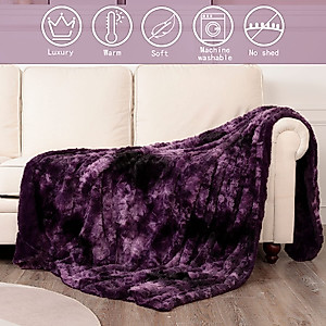 Faux Fur Blanket Twin Size - Cozy, Shaggy, and Furry Faux Fur - Luxury Tie-dye Decorative Gift - Reversible Twin Size Blankets for Couch, Sofa, Bed (60x80 Inches) Purple