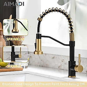 AIMADI Black Faucet Kitchen,Commercial Black Gold Kitchen Faucet Matte Black Modern Single Handle Kitchen Faucet with Pull Down Sprayer for Rv Farmhouse Camper