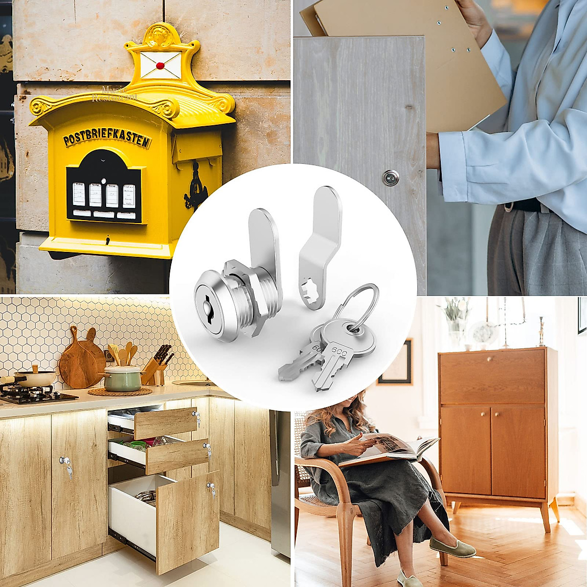 Jayseon 3 Pack Mailbox Lock Cabinet Locks with Key, RV Cam Lock 5/8" Keyed Alike, Mailbox Locks Replacement for Drawer Toolbox RV Storage Door, Zinc Alloy