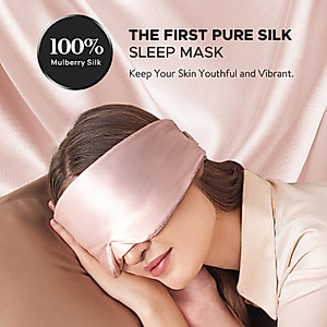 LitBear Silk Sleep Mask for Side Sleeper, Eye Mask Sleeping for Women Men 100% 22 Momme Pure Mulberry Silk, Face-Hugging Padded Silk Eye Cover for Sleeping with Adjustable Band (Pink)