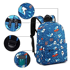 CAMTOP Backpack for Kids, Boys Preschool Backpack with Lunch Box Toddler Kindergarten Shark School Bookbag Set (Y028-2 Shark-Navy Blue)
