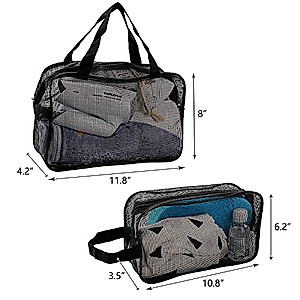 Hedume Set of 4 Mesh Shower Caddy Basket, Hanging Portable Tote Bag Toiletry for College, Bathroom Accessories, Dorm Room Essentials (2 Pack Large and 2 Pack Medium)