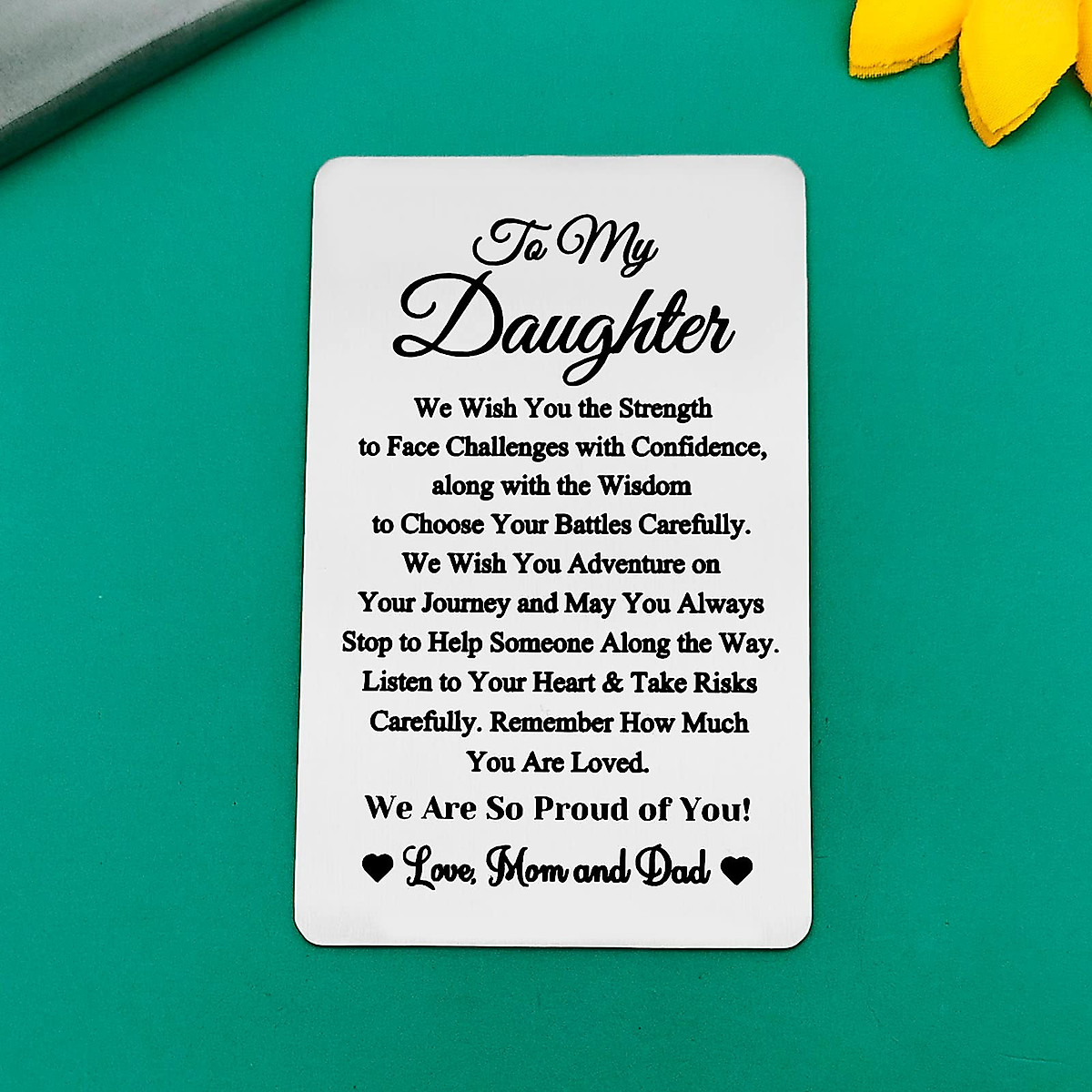Daughter Inspirational Engraved Wallet Insert Card Gifts To My Daughter Wallet Card Inserts with Encouragement Quotes Birthday Wedding Christmas Graduation Daughter Gift from Mom Dad, Sliver, S