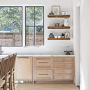 QEEIG Floating Shelves Wall Shelf 24 inches Long Farmhouse Bathroom Decor Bedroom Kitchen Living Room Wall Mounted 24 x 9 inch Set of 2, Rustic Brown (008-60BN)