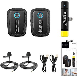 Saramonic Blink 500 B4 TX+TX+RX 2.4GHz Micro-Wireless Dual Lavalier System w/Lightning Dual-Receiver for iOS Devices, Black