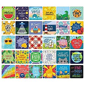 bloom daily planners Lunch Box Note Card Deck - Cute Sentimental Quote Cards for Kids - Set of Thirty 3" x 3" Cards - Assorted Designs