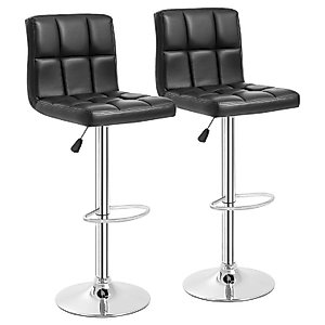 FDW Counter Height Swivel Bar Stools PU Leather Padded with Back,Set of 2 Height Adjustable Counter Stool Barstools Dining Chair,Black