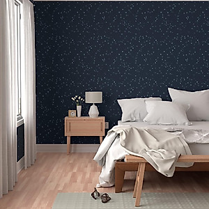 Peel & Stick Wallpaper Swatch - Zodiac Stars Astrology Navy Blue Constellations Night Sky Star Map Custom Removable Wallpaper by Spoonflower