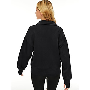 AUTOMET Womens Quarter Zip Half Zip Pullover Oversized Sweatshirts Hoodies Long Sleeve Crewneck Shirts Fleece Fall Clothes 2023 Teen Girls Winter Fashion Clothes Black