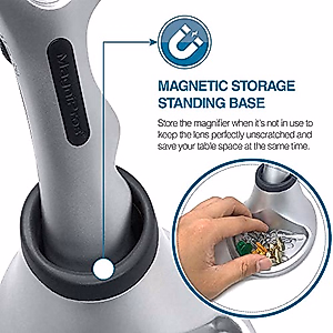 MAGDEPO 3X Reading Magnifying Glass with Light Hands-Free/Handheld Acrylic Magnifier with Stand, 10 Dimmable LEDs Illuminated for Seniors, Aging Eyes, Close Work, Hobbies, Macular Generation, etc.