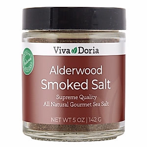 Viva Doria Alder Smoked Sea Salt, Alderwood Smoked Salt, Fine Grain, 5 Oz Glass Jar