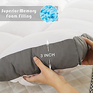 WhatsBedding 3 Inch Memory Foam Mattress Topper Queen Size Memory Foam Filled Warming Cooling Fluffy & Soft 100% Air Fabirc Top Pillow Top, Anti-Slip Bottom, 4 Elastic Straps, 80x60x3 Inch, Queen