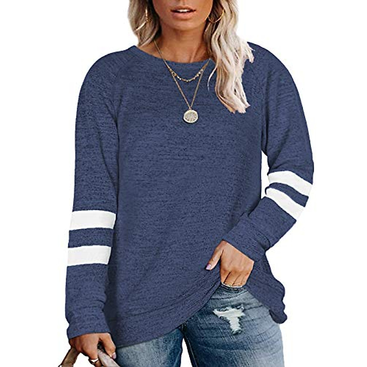 DOLNINE Womens Plus Size Tunic Sweatshirts Long Sleeve Shirts Tops Navy Blue-20W