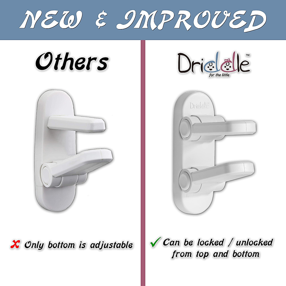 2 Pack - Door Lever Baby Safety Lock - Baby Proofing - Prevent Little Kids from Opening Doors with A Child Proof Door Handle Lock - 3M Adhesive - Driddle