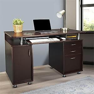 Pemberly Row 48" Wide Home Office Computer Desk in Gray with CPU Storage Cabinet and Hanging File Cabinet, Brown