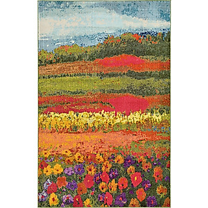 Unique Loom Estrella Collection Floral, Landscape, Abstract, Modern, Fields Area Rug, 5' 1" x 8' 0", Multi/Green