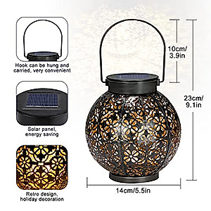 GolWof Solar Lanterns Outdoor Waterproof Hanging, LED Solar Lights Decorative Retro Metal, Solar Lantern with Handle for Christmas, Decorations, Garden, Yard Porch, Lawn
