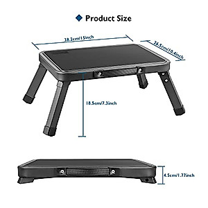 BONTEC One Step Stool, Portable Folding Metal 1-Step Steel Ladder Stool, 330lbs Capacity Foldable Wide Single Black Foot Stool for Adults or Children in Kitchen Toilet RV Camping Office