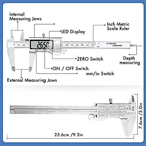 Simhevn Digital Caliper Measuring Tool, Stainless Steel Vernier Caliper Digital Micrometer with Large LCD Screen, Easy Switch from Inch Metric Fraction, 6 Inch/150mm Caliper Tool for DIY/Household