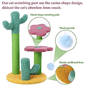 TNELTUEB Cat Scratching Post, Sisal Cat Scratching Post with 3 Different Height Poles and Hanging Ball Cat Interactive Toy for Tiny Kitten Cats Indoor Climbing Playing, Gift for Kitten