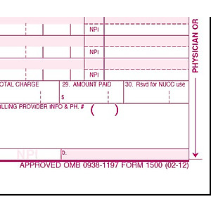 CMS 1500 Claim Forms - HCFA (Version 02/12) 2,500 Sheets, Approved OMB-0938-1197