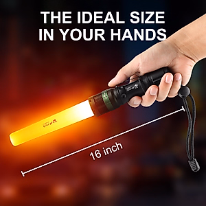 UltraFire 11-Inch Signal Traffic Wand LED Flashlight with Strobe Mode, Wrist Strap Lanyard, 250 Lumens, Orange Finish