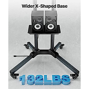 HUANUO TV Stand with Power Outlet, Rolling TV Stand for 32-85 Inch Flat/Curved LED TVs, Tilt TV Cart with Adjustable Shelf, Mobile TV Stand on Wheels Holds up to 132 lbs Max VESA 600x400mm HNTVMC01