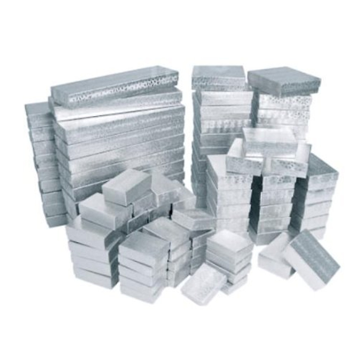 100 Silver Cotton Filled Boxes/ Assorted Sizes 100 Silver Cotton Filled Boxes/ Assorted Sizes