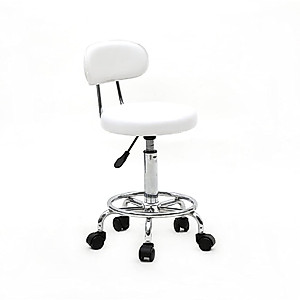 Henf Adjustable Rolling Stool Chair, Multi-Purpose Salon Massage Stool with Wheels and Small Back for Medical Salon Artist Tattoo Facial Manicure Dentist Clinic, White