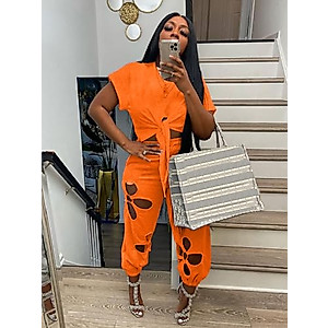 Women 2 Piece Outfit Summer Short Sleeve White Shirt Sweatpants Set Workout Jogger Sweatsuit