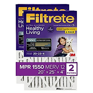 Filtrete 20x25x4(SlimFit), AC Furnace Air Filter, MPR 1550 DP, Healthy Living Ultra Allergen Deep Pleat, 2-Pack, Fits Lennox & Honeywell Devices (exact dimensions 19.5 x 24.5 x 3.75)