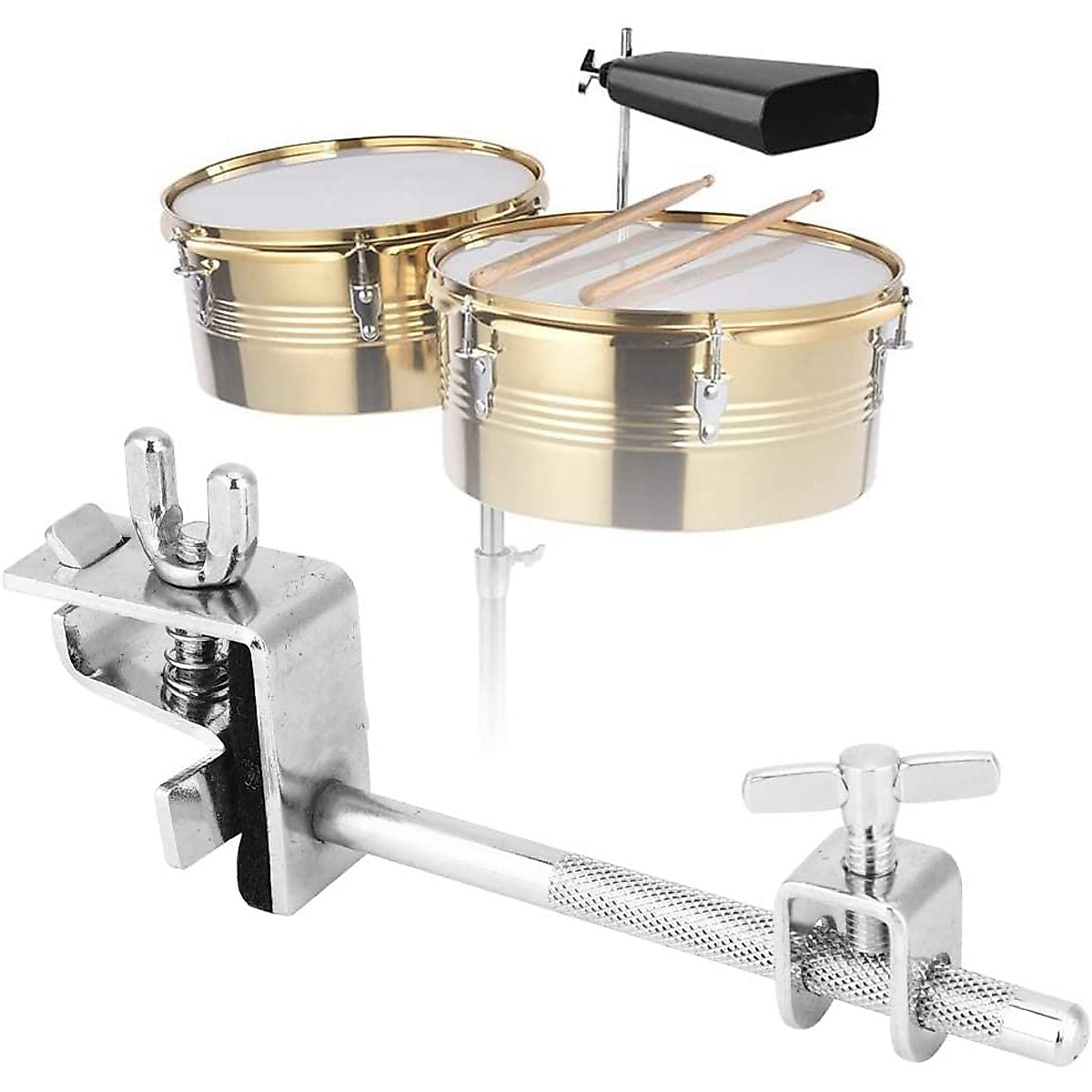 Jiayouy Cowbell Mount Clamp with 10.4" Straight Rod Arm Drum Mounting Bracket for Cowbell, Jam Block, Tambourine, Splash Cymbal (Single link)