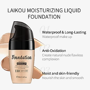 AKARY Flawless Finish Liquid Foundation, Moisturizer Long-Lasting Makeup Full Coverage Primer Face Makeup, Improves Uneven Skin Tone, Pore Minimizer, Lightweight,1.06Fl Oz (240 Natural Color)
