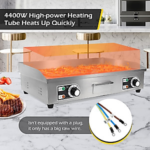 Dyna-Living Commercial Electric Griddle 29'' Flat Top Grill Countertop Griddle 4400W Stainless Steel Teppanyaki Grill Large Electric Griddles for Restaurant Kitchen(Without Plug)