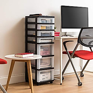 IRIS USA Craft Plastic Organizers and Storage,7 Drawers, Black/Pearl & IRIS USA Craft Organizers and Storage, Rolling Storage Cart for Classroom Supplies, 7 Drawers, Black