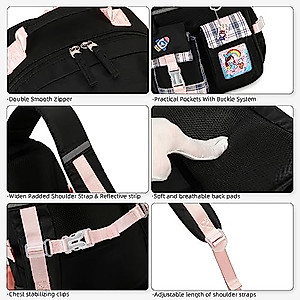 Hey Yoo Cute Backpack for School Backpack for Girls Backpack with Lunch Box Bookbag Set Kids Backpacks for Teen Girls (Black)