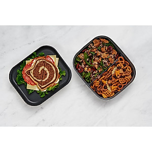 W&P Porter Bento Lunch Box, 3 Compartment Bento Box Portable Adult Lunch Box with Snap Strap- Food Container, BPA Free, Dishwasher and Microwave Safe, Charcoal, Medium