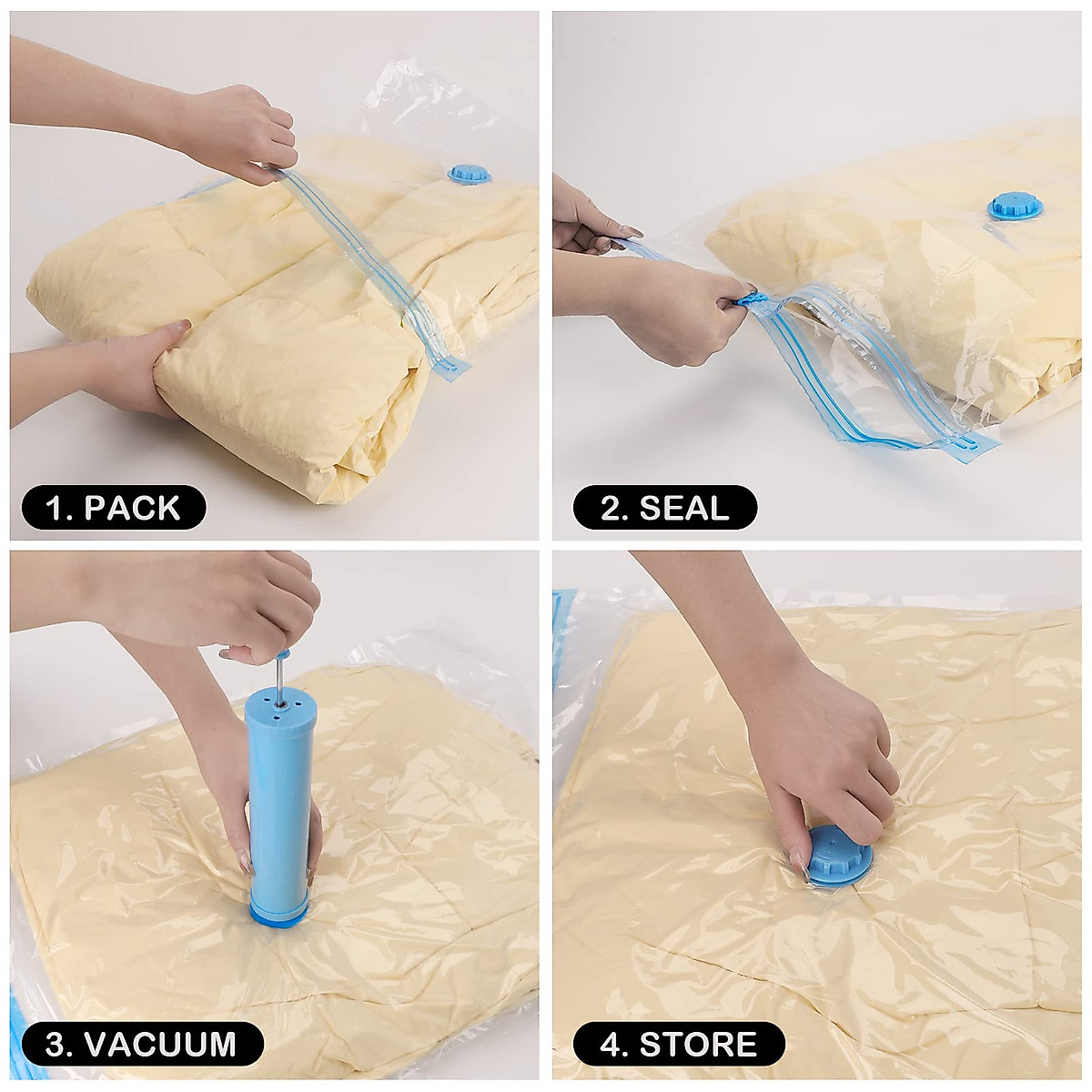 Vacuum Storage Bags, 8 Jumbo Space Saver Bags, Vacuum Sealer Bags for Clothes, Clothing, Comforters and Blankets, Compression Storage Bags with Hand Pump