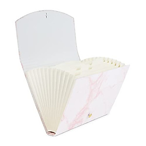 Paper Junkie Expanding Folder with 13 Pockets for Files, School and Office Supplies, Pink Marble (Letter Size, 13 x 9.5 x 1.7 in)