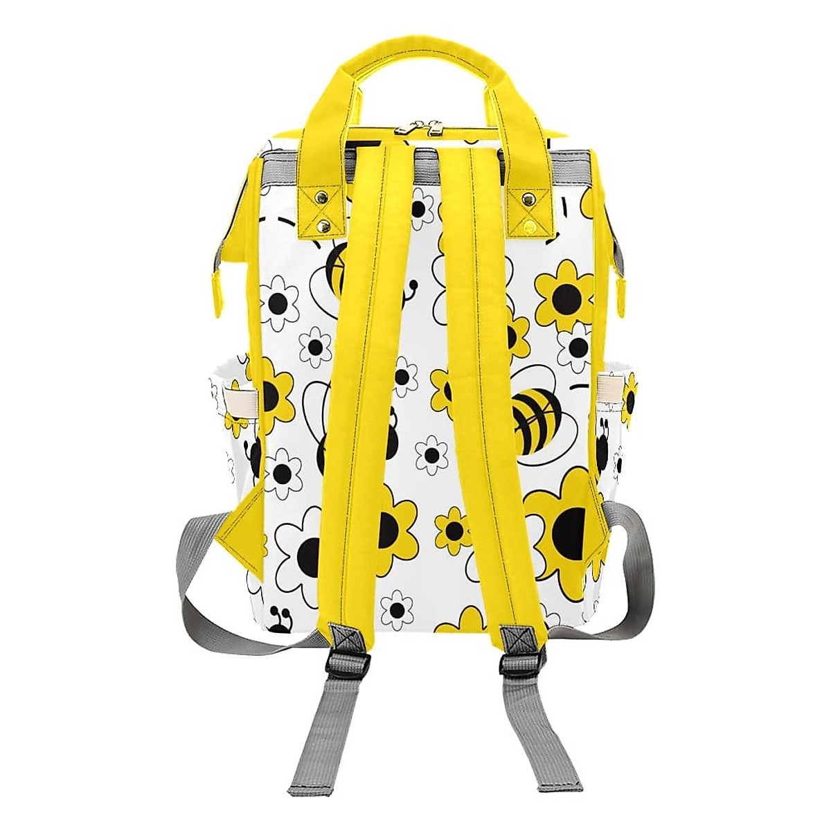 Grandkli Honey Bumble Bee Floral Personalized Diaper Bag Backpack with Name,Custom Tote Bag Travel DayPack for Nappy Mommy Baby Boy Girl, One Size