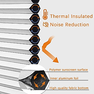 Persilux Custom Size 100% Blackout Cordless Cellular Shades & Blinds Honeycomb Blinds Bottom up Waterproof Thermal Insulated Window Shades for Home, Windows and Kitchen White